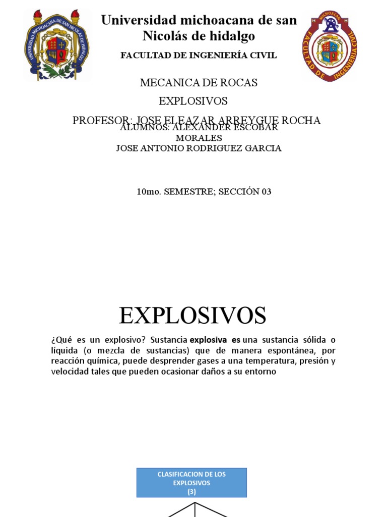 Clasificación y tipos de explosivos utilizados en ingeniería civil y ...