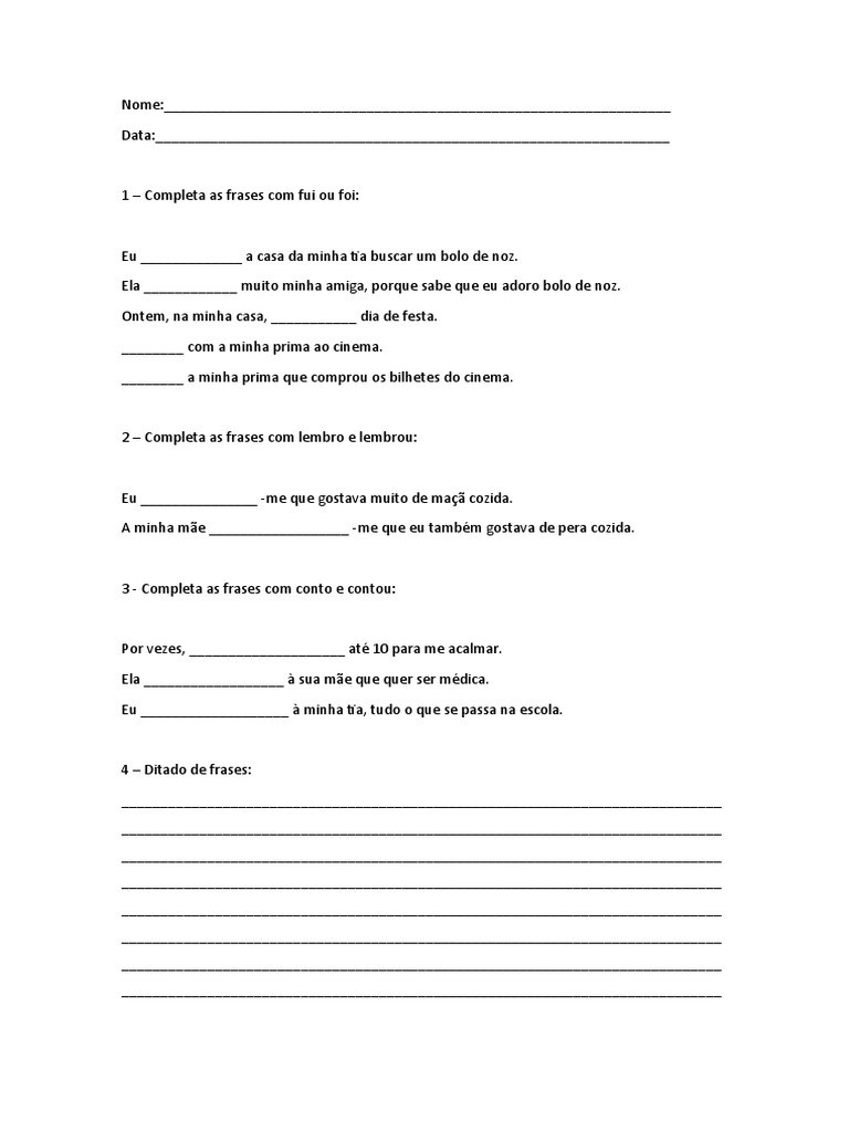 Verbos - Passado e Presente Completar Frases | PDF