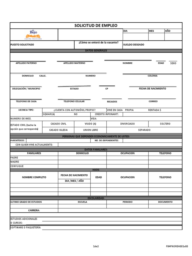 Solicitud de Empleo v1 | PDF