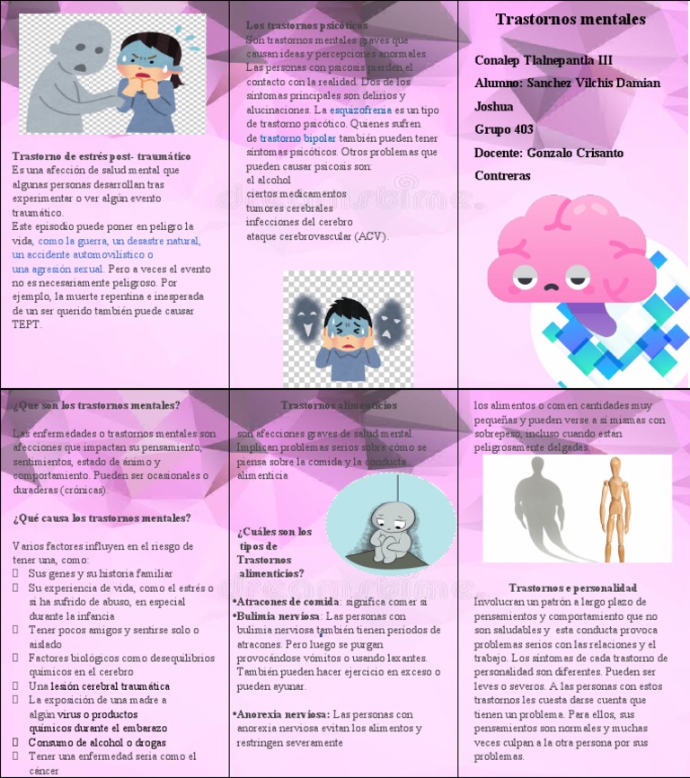 Triptico de Enermedades Mentales | PDF | Psicosis | Trastorno mental