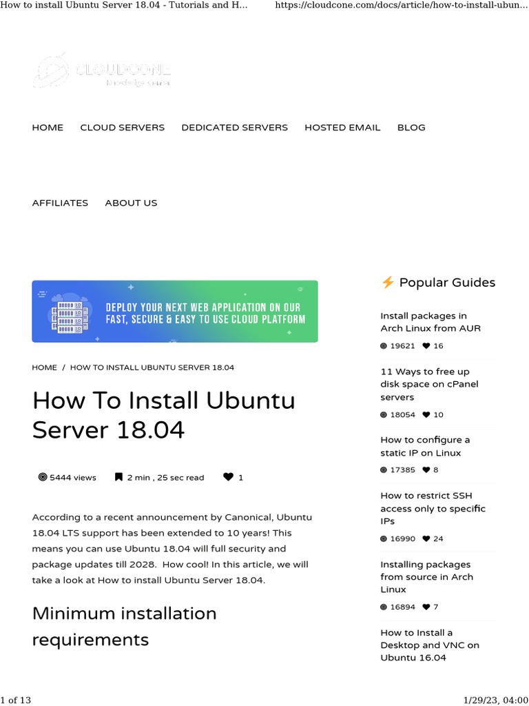 How To Install Ubuntu Server 18.04 - Tutorials and How To - CloudCone | PDF | Software ...