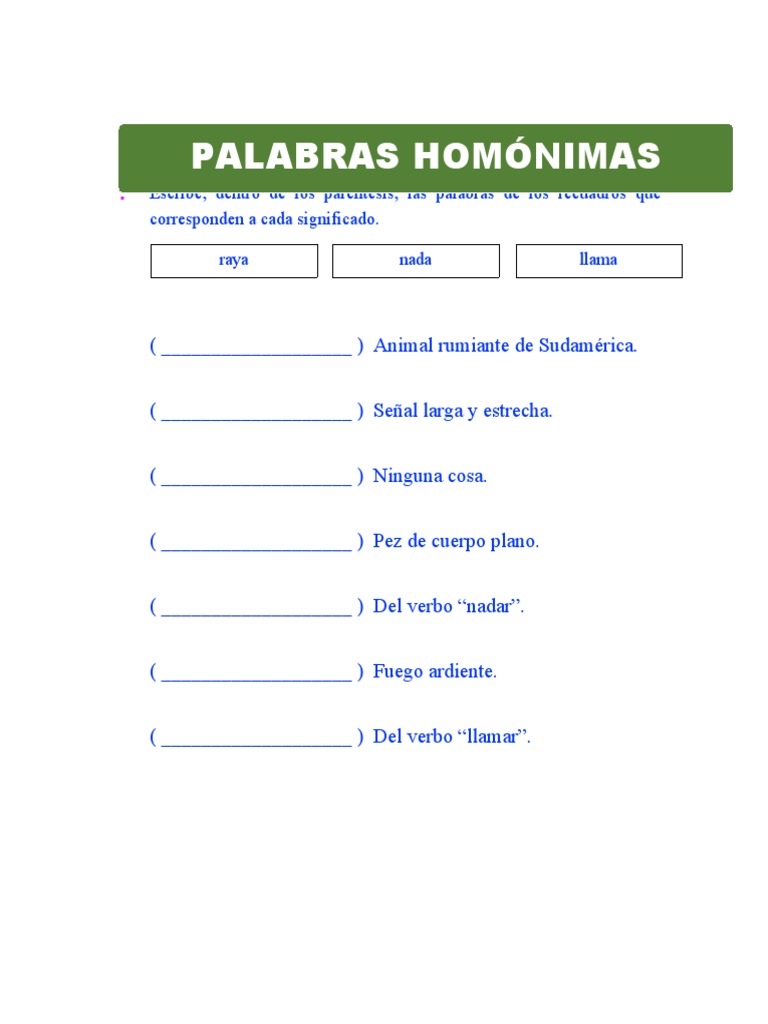 Palabras Homonimas | PDF | Gramática | Sintaxis