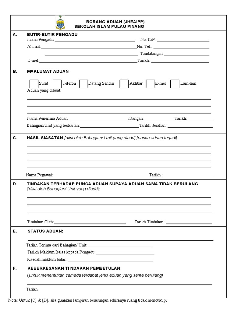 Borang Aduan | PDF