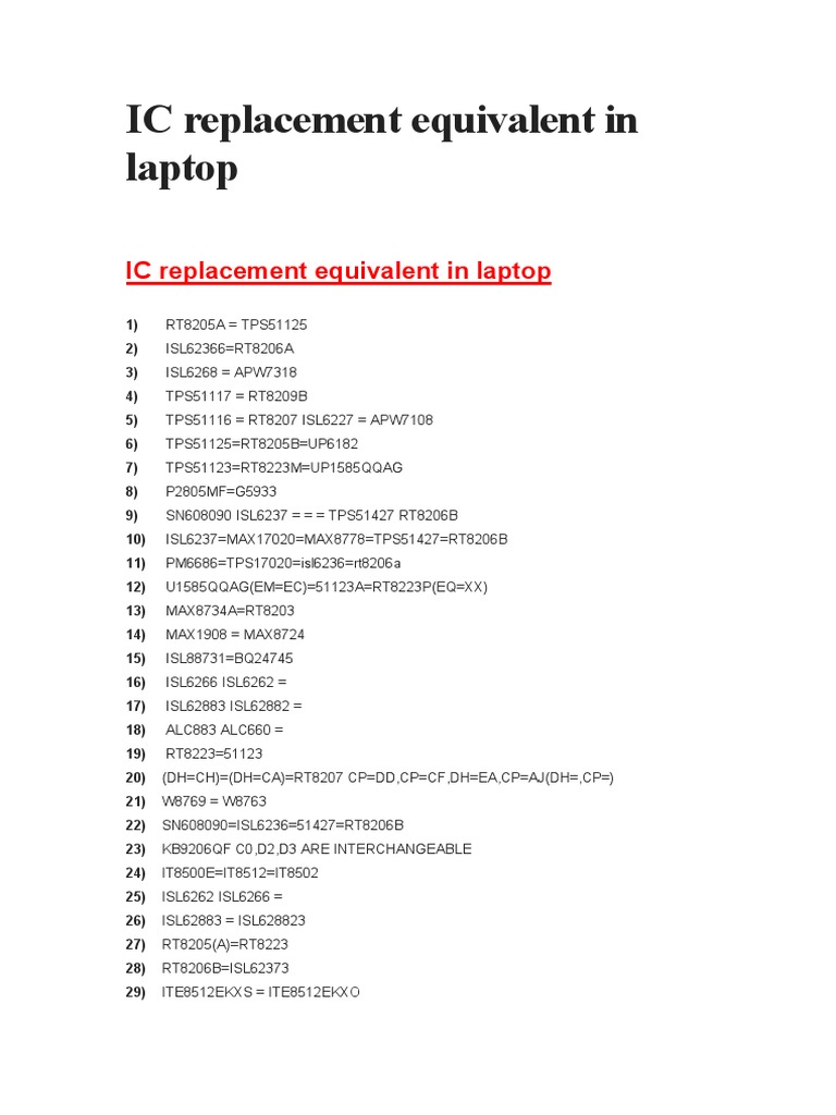 IC Replacement Equivalent in Laptop | PDF | Consumer Electronics | Computer Hardware