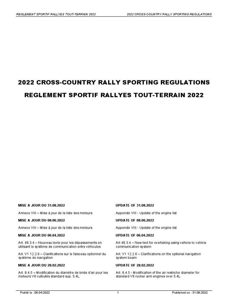2022 Fia Cross-Country Rally Sporting Regulations | PDF | Véhicule ...