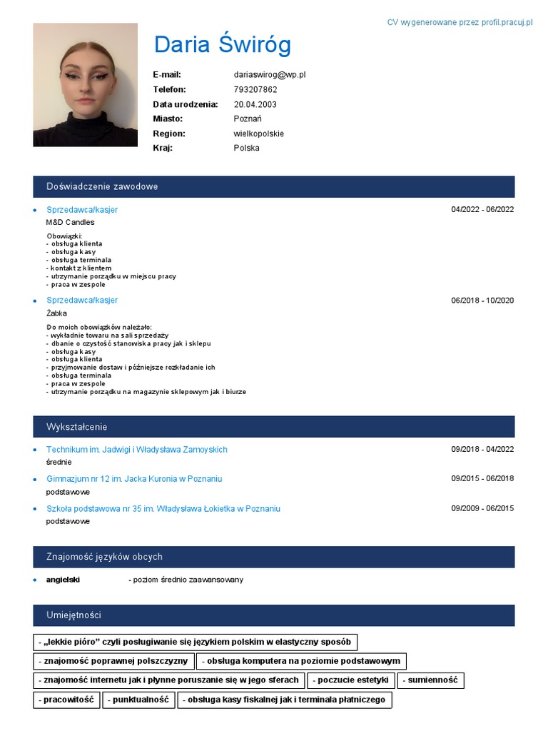 CV Daria Świróg | PDF