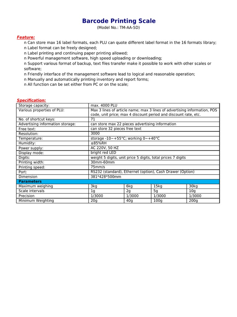 TM A Hight Precision Electronic Digital Weighing Barcode Printing Scale ...