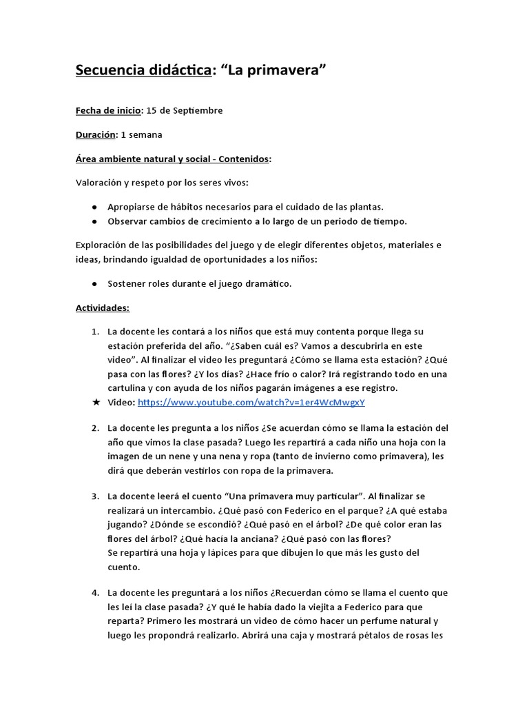 Secuencia Didáctica La Primavera | PDF | Plantas | Tallo de la planta