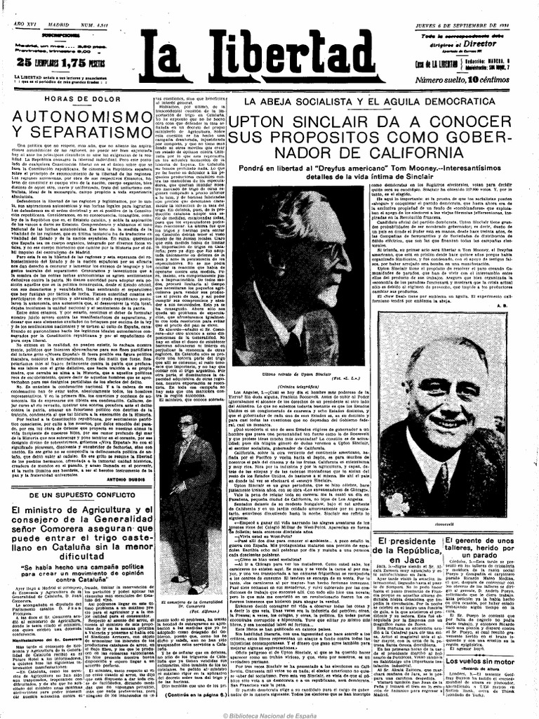 Tib Erlad: Autonomismo Y Separatismo Upton Sinclair Da A Conocer Sus ...