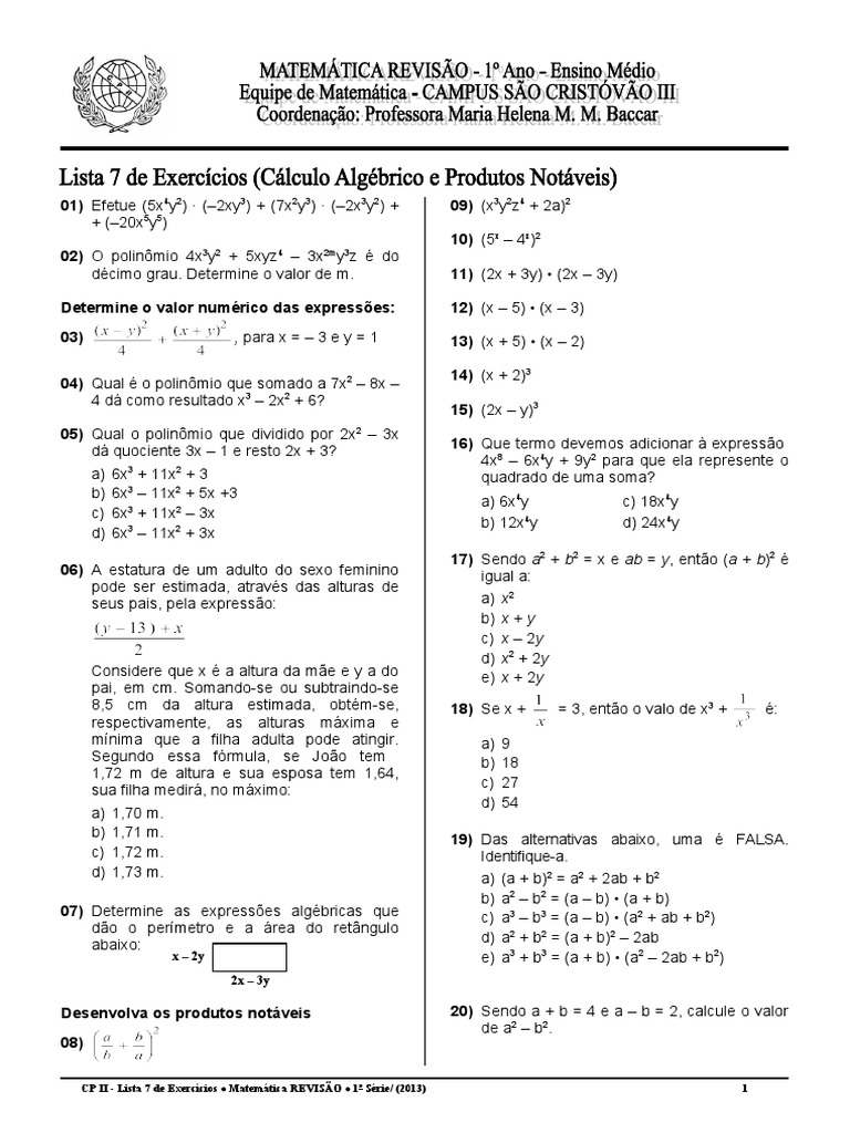 Produtos Notaveis | PDF | Matemática | Álgebra abstrata