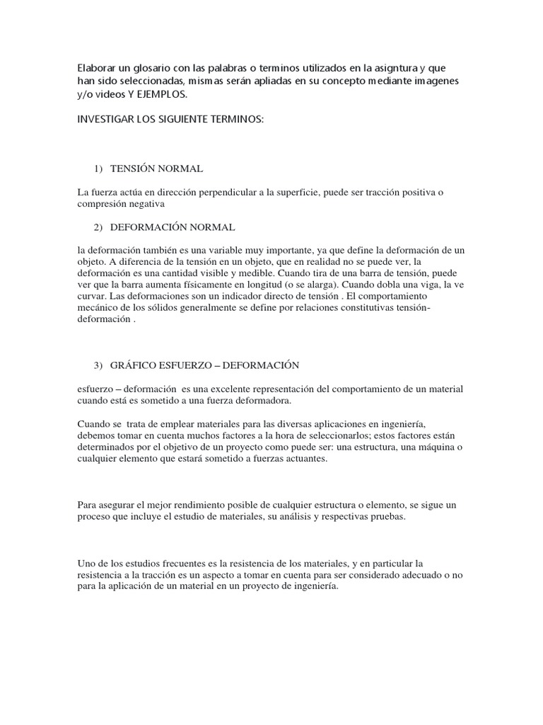 Glosario Resistencia de Materiales | PDF | Métodos y materiales de enseñanza