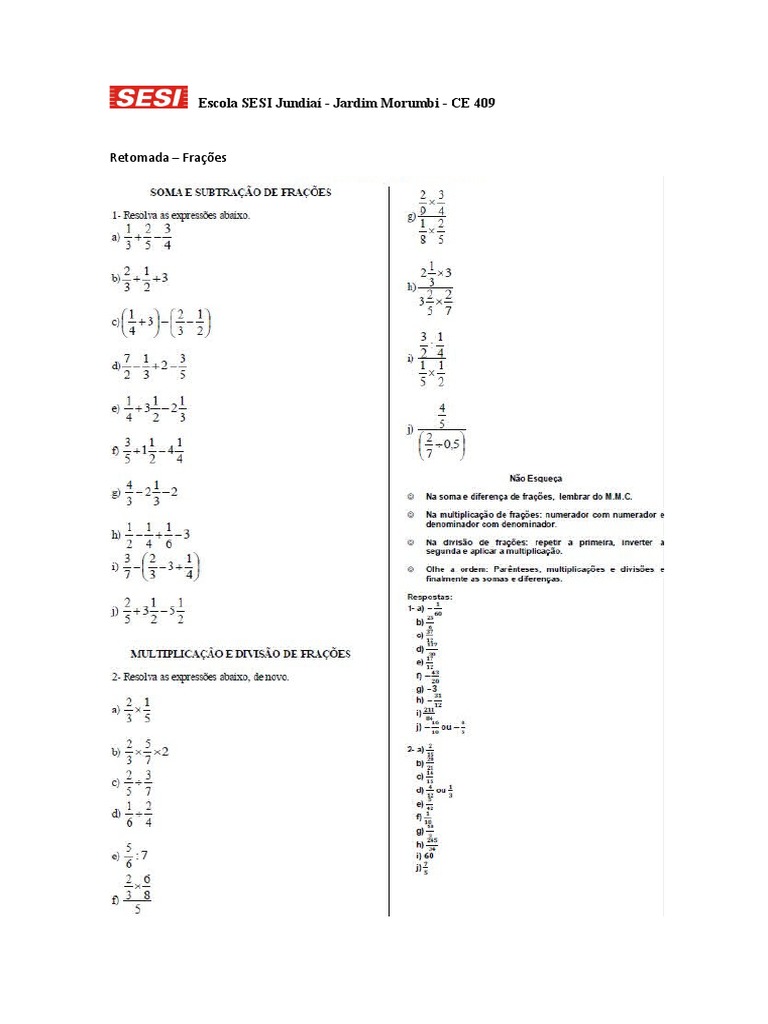 Frações - Operações | PDF | Percentagem