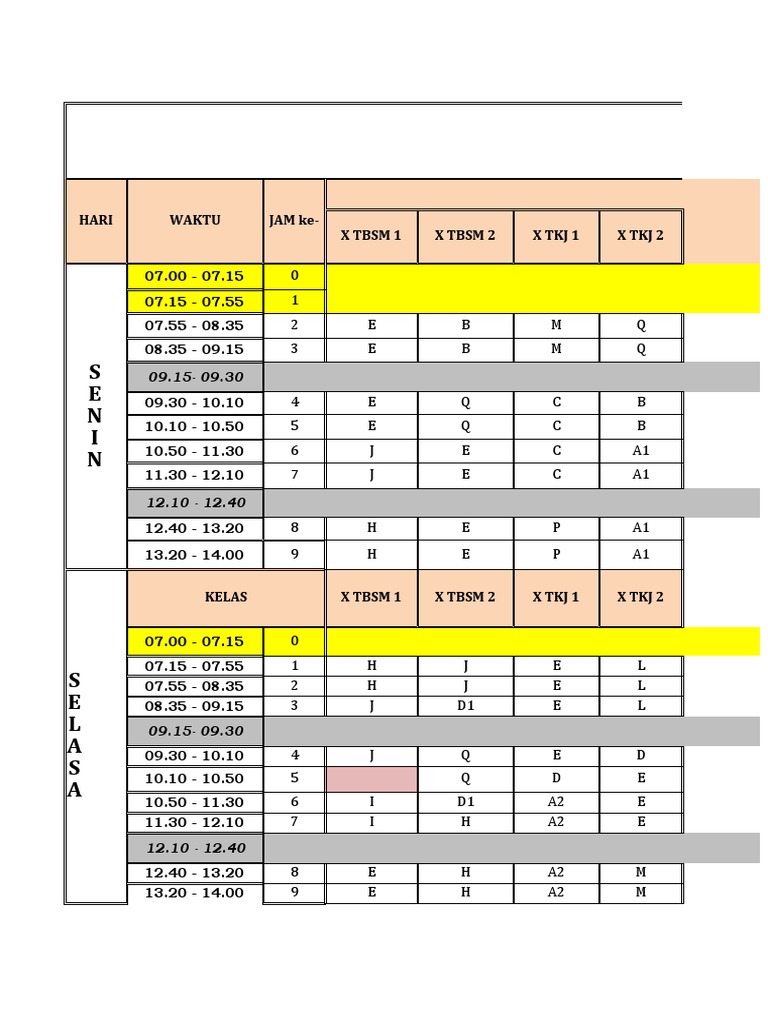 Revisi Ke-5 Jadwal Pelajaran 2022-2023 (SMK As-Syarif) | PDF