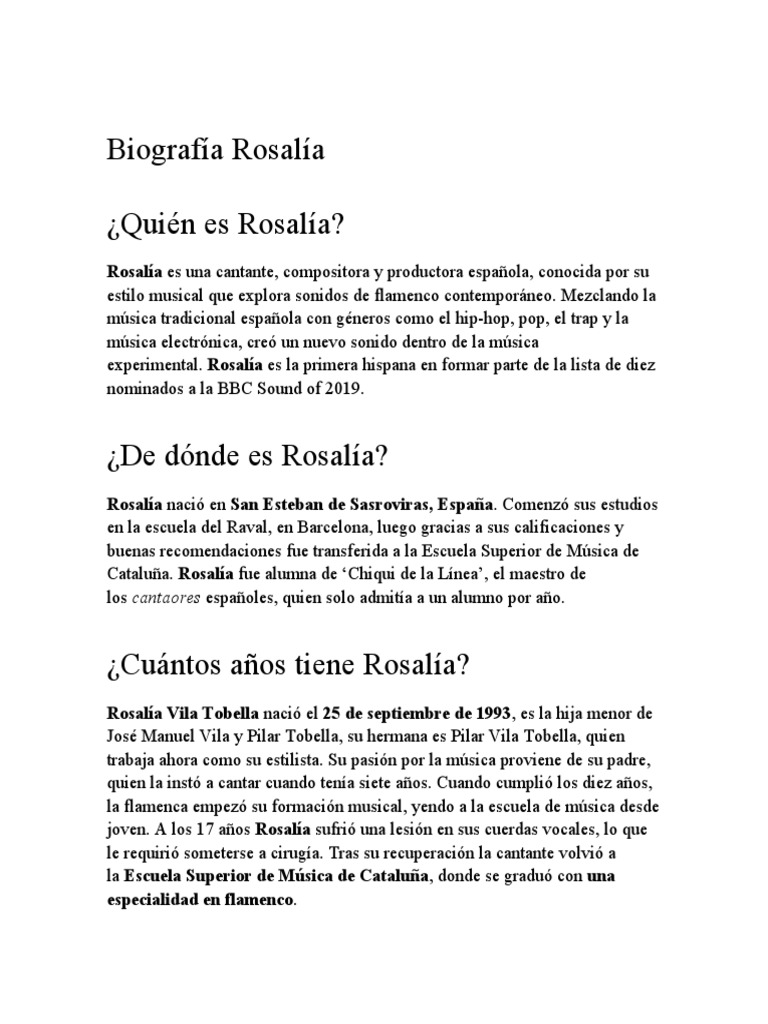 Biografía Rosalía | PDF | Industria de la música | Musica Popular