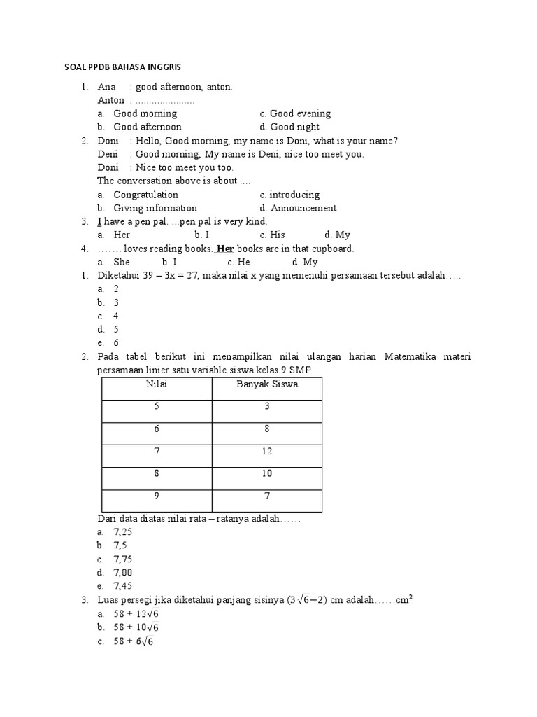 Soal PPDB Bahasa Inggris | PDF