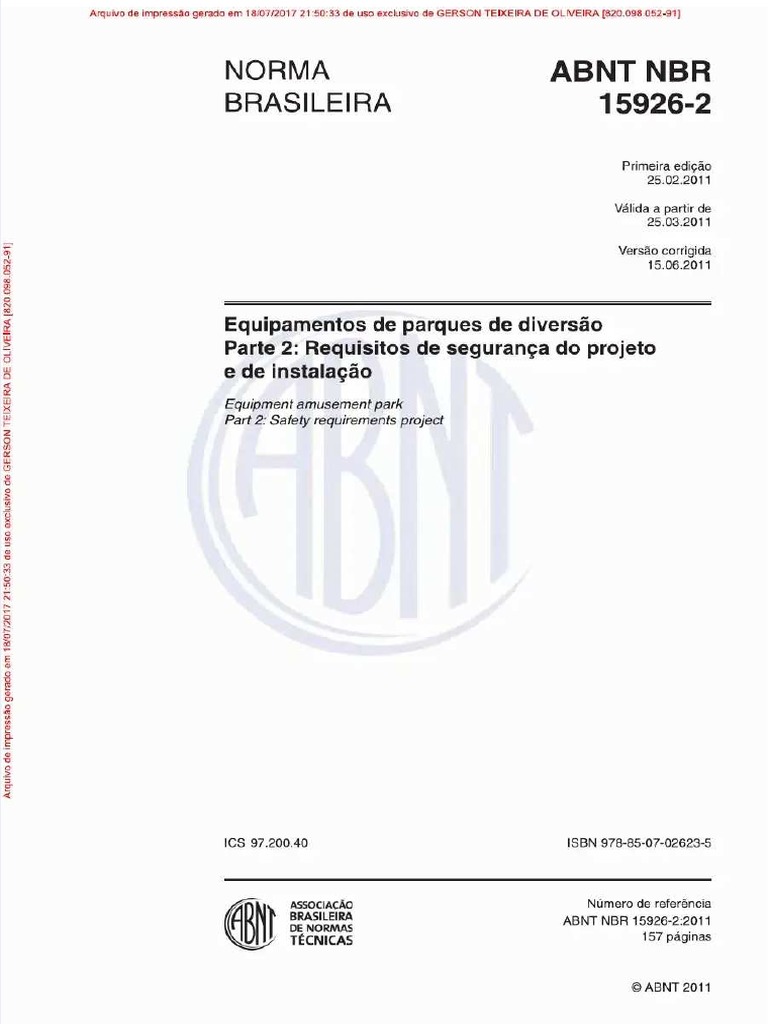 NBR 15926 2 Equipamentos de Parques de Diversao Parte 2 Requisitos de Segurana Do Projeto e de ...