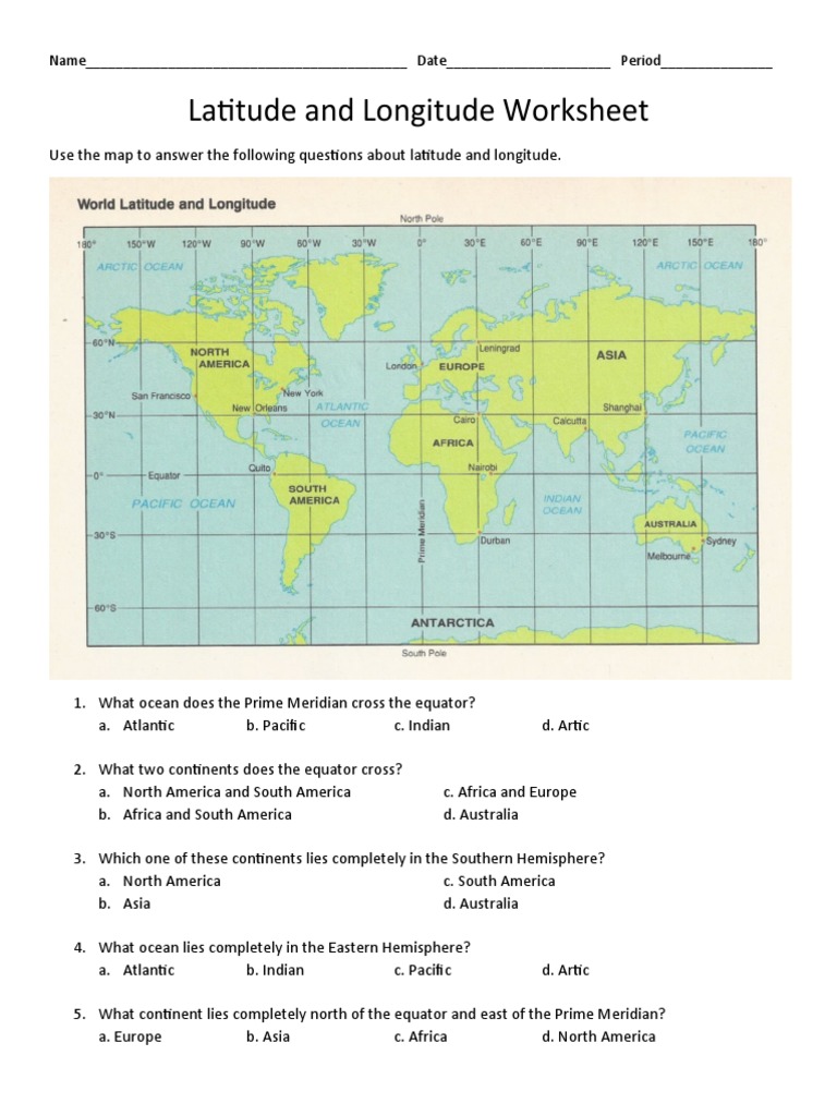 Latitude and Longitude Practice Worksheet | PDF | Longitude | Latitude