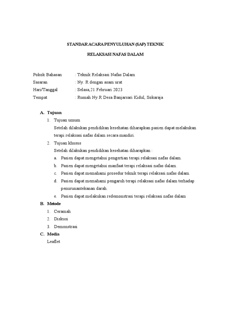 Sap Teknik Relaksasi Nafas Dalam | PDF