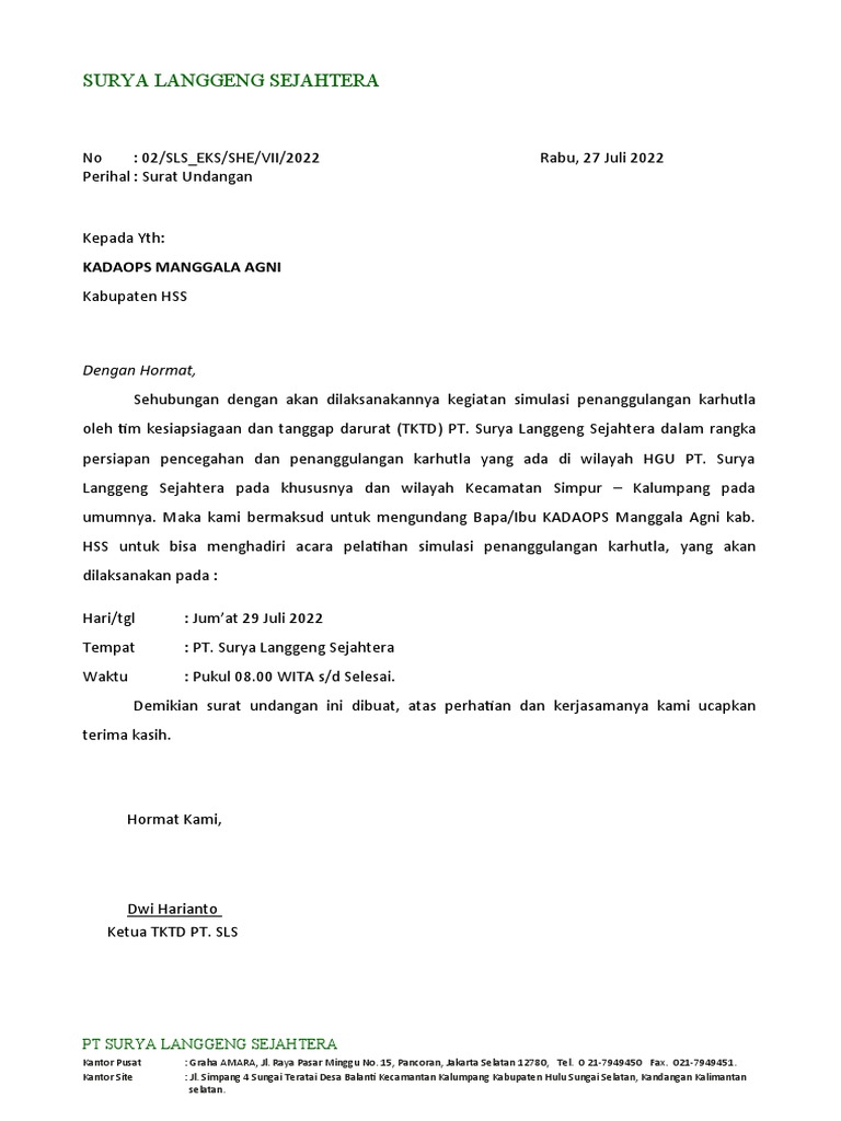 Surat Undangan Pelatihan TKTD 2022-1 | PDF