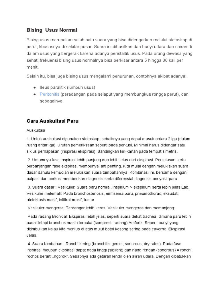 Bising Usus Normal, Auskultasi Paru. | PDF
