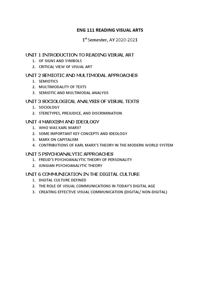 Eng 111 Reading Visual Arts Topics | PDF