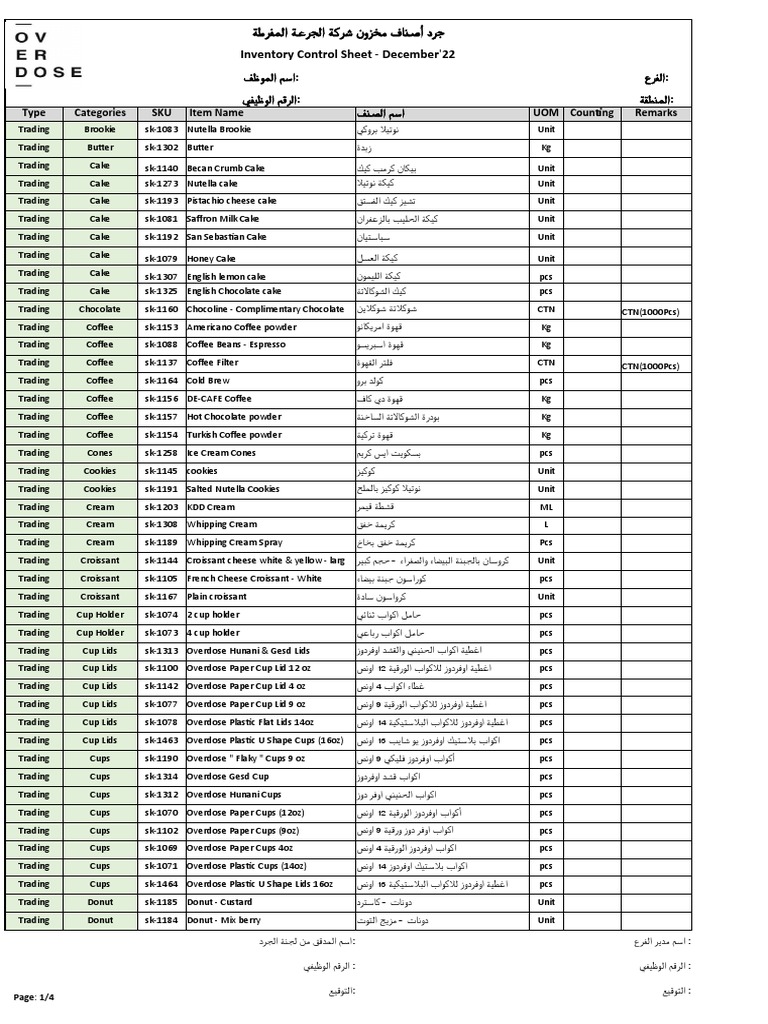 Latest Inventory Control Sheets | PDF