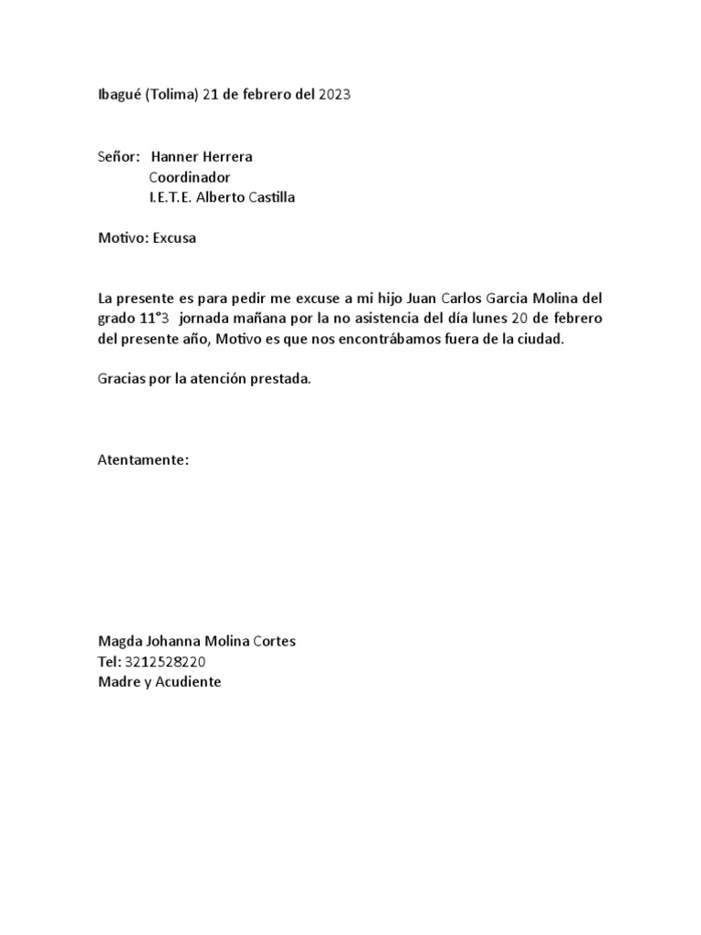 Modelo de Excusa | PDF Modelo de Excusa | PDF