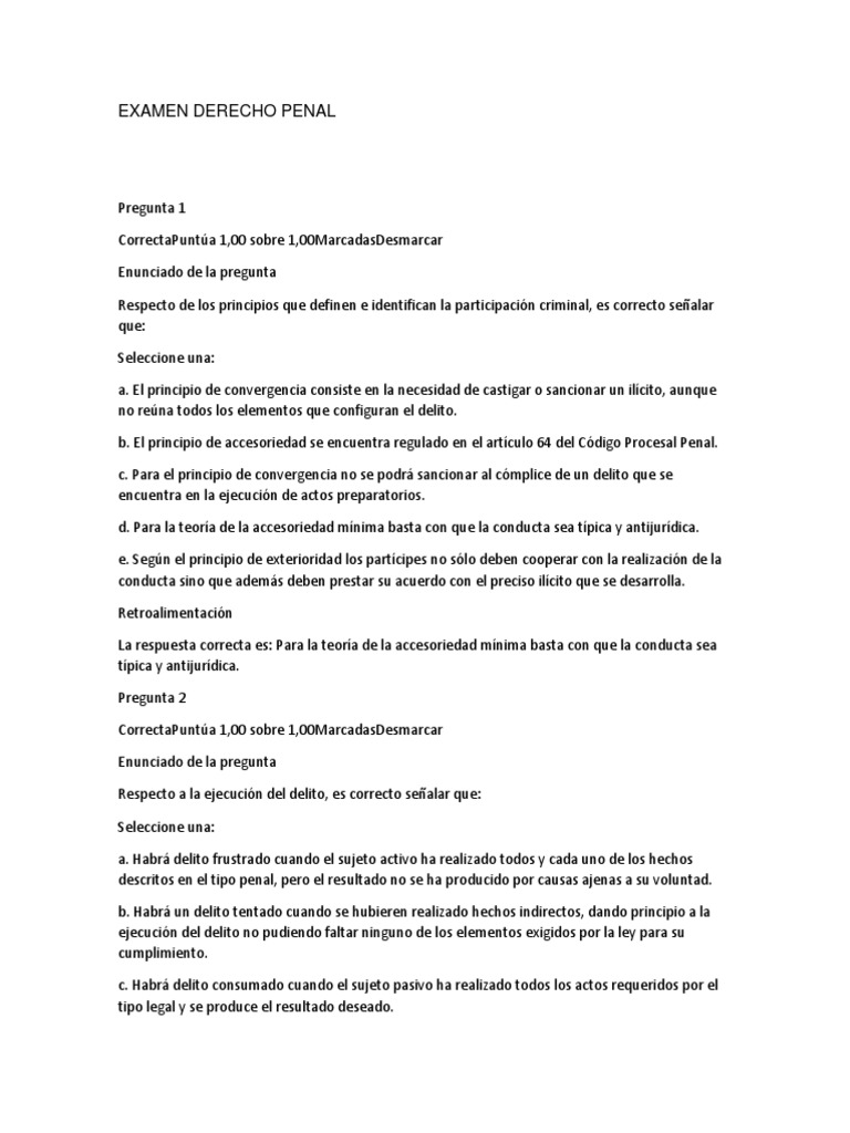 Examen Derecho Penal | PDF | Derecho penal | Castigos