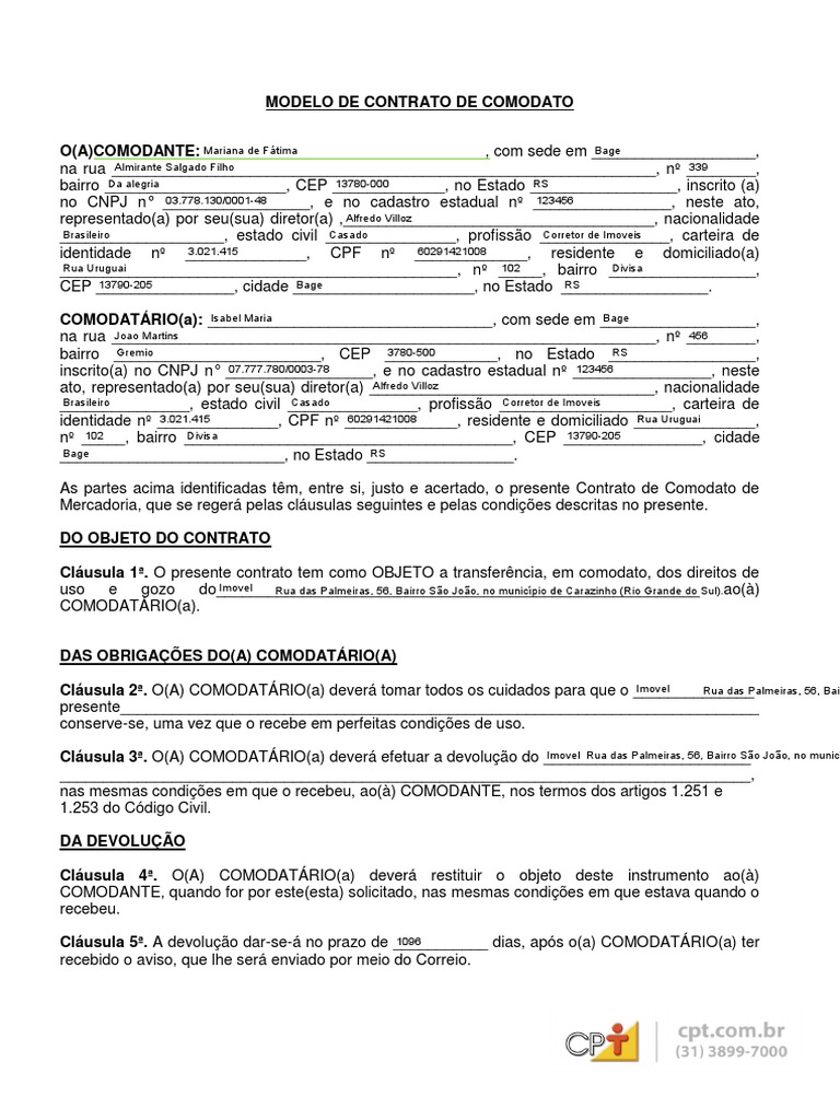 Modelo Comodato | PDF | Direito Privado