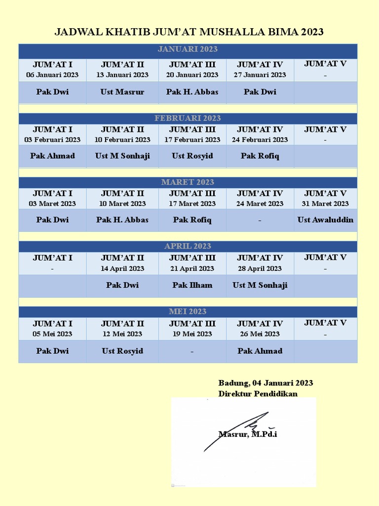 Jadwal Khatib Jum | PDF