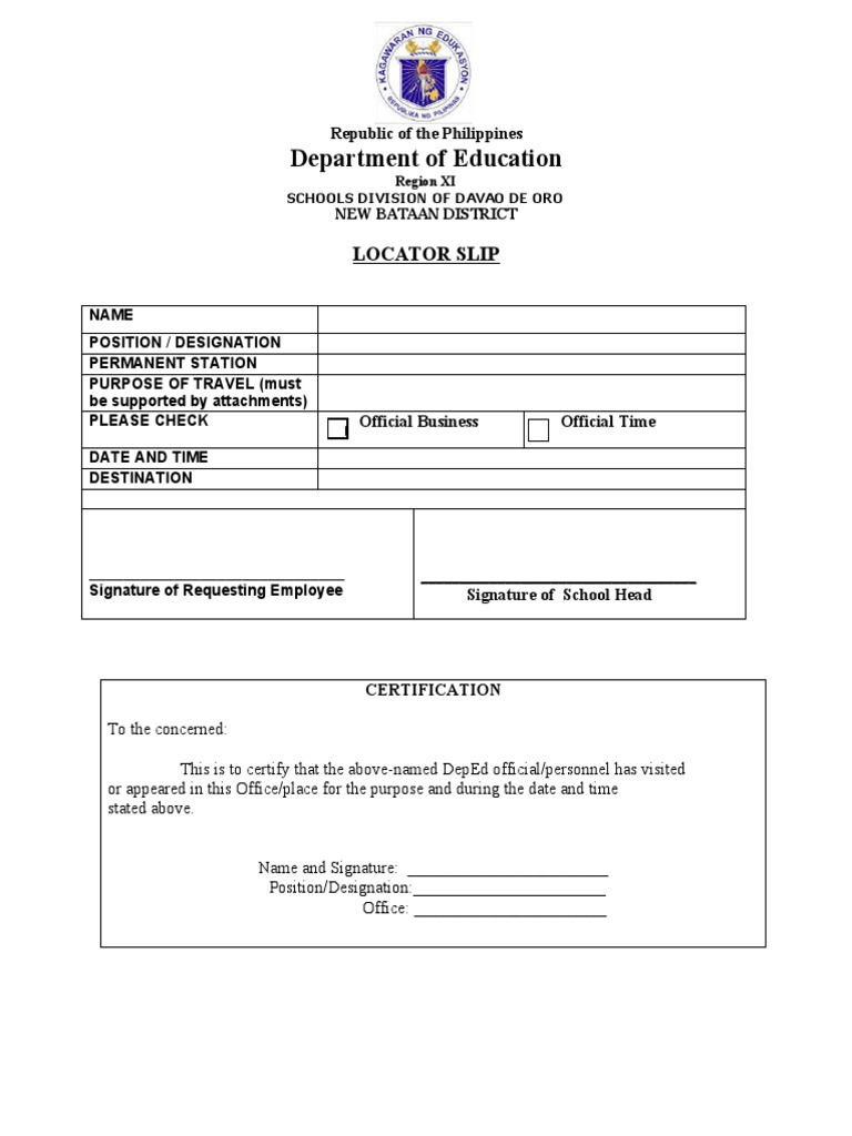 LOCATOR SLIP 2022 New Format Teachers | PDF