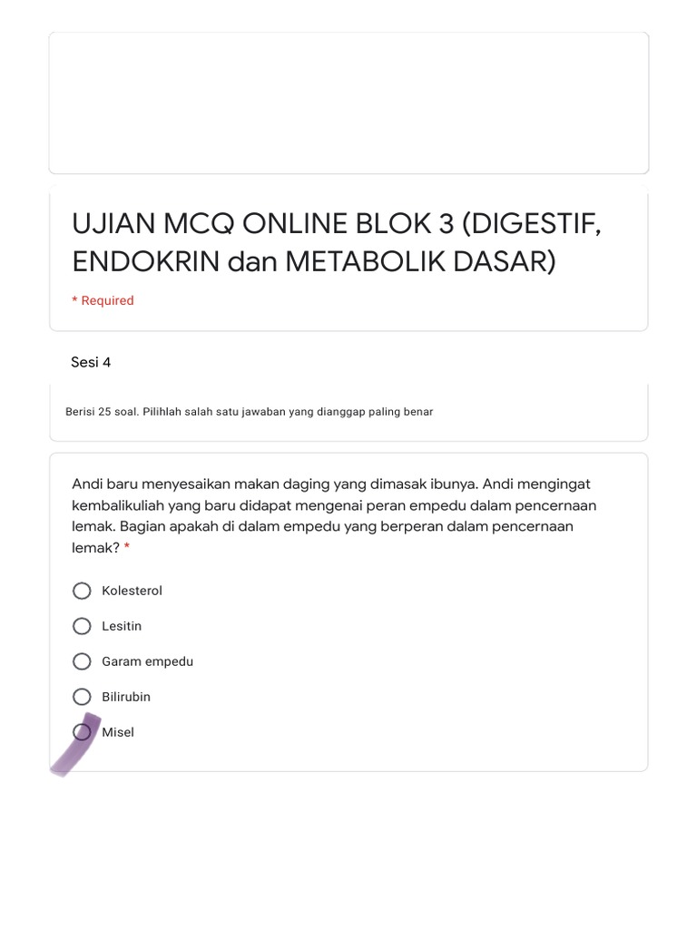 Ujian MCQ Online Blok 3 (Digestif, Endokrin Dan Metabolik Dasar) | PDF