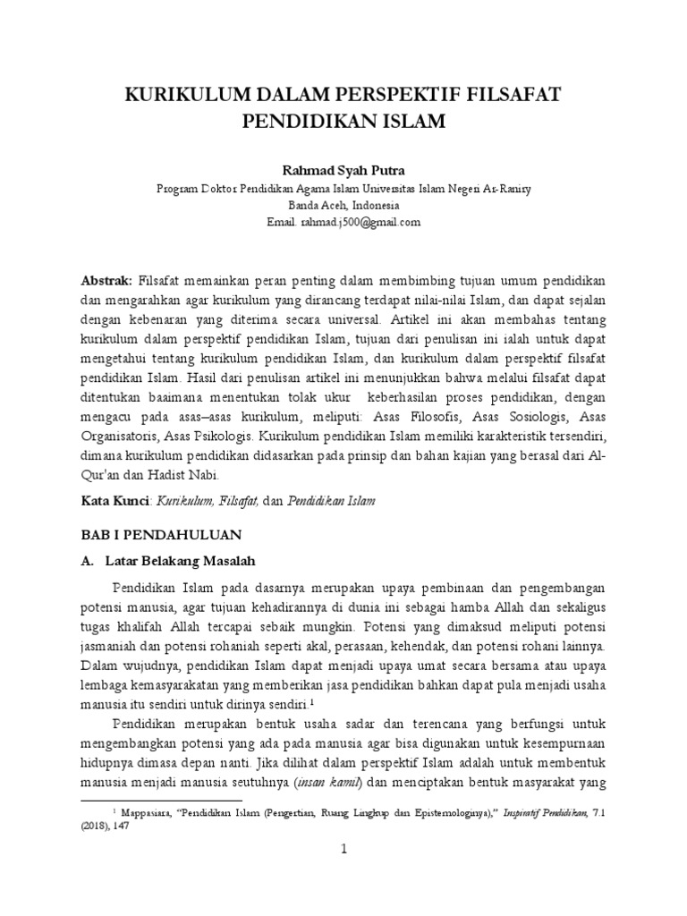 Kurikulum Dalam Perspektif Filsafat Pend | PDF