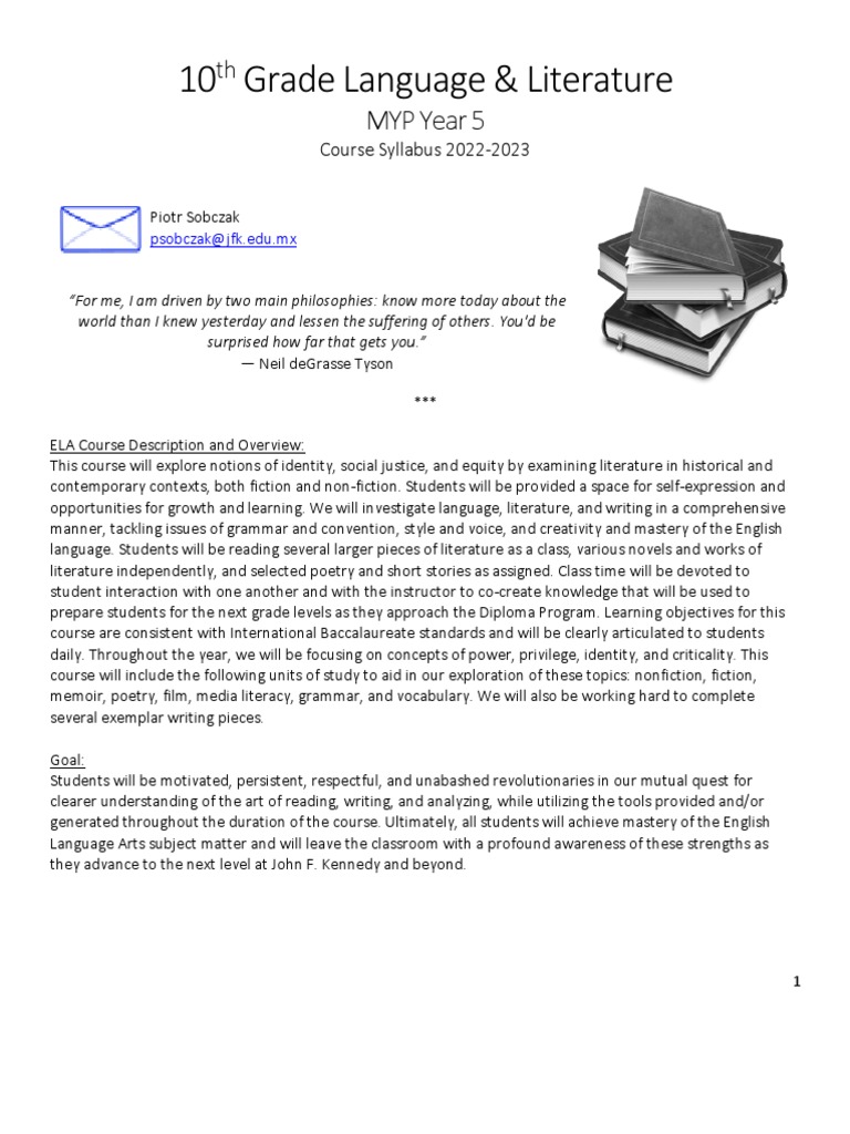 10th Grade Language & Literature Course Syllabus 2022-2023 | PDF ...