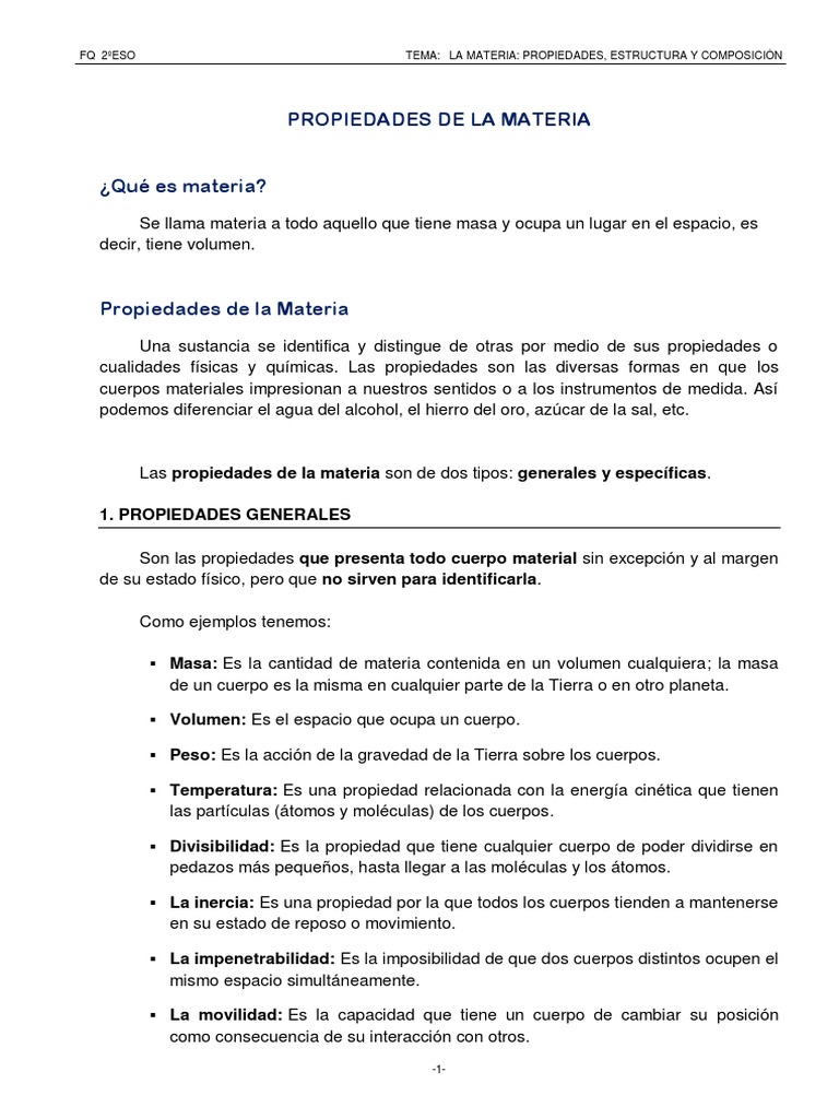 Propiedades y Estructura de la Materia | PDF | Importar | Sustancias ...