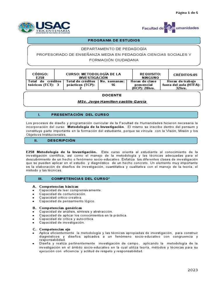 Programa Metodología de La Investigación PEM Ciencias Sociales 2023 ...