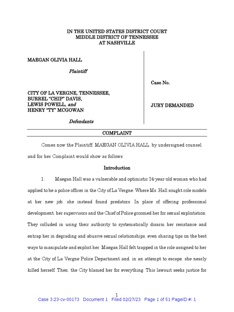 Maegan Hall Complaint | PDF | Complaint | Human Sexual Activity