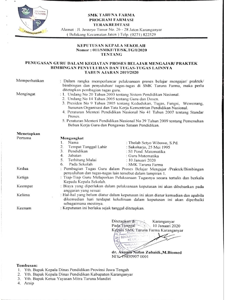Pembagian Tugas Mengajar 2020 Pak Tholab | PDF