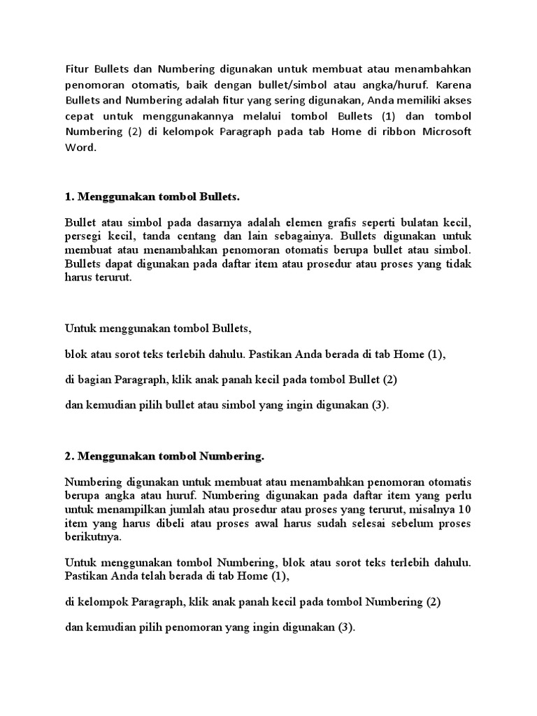 Fungsi Bullets dan Numbering di Word | PDF
