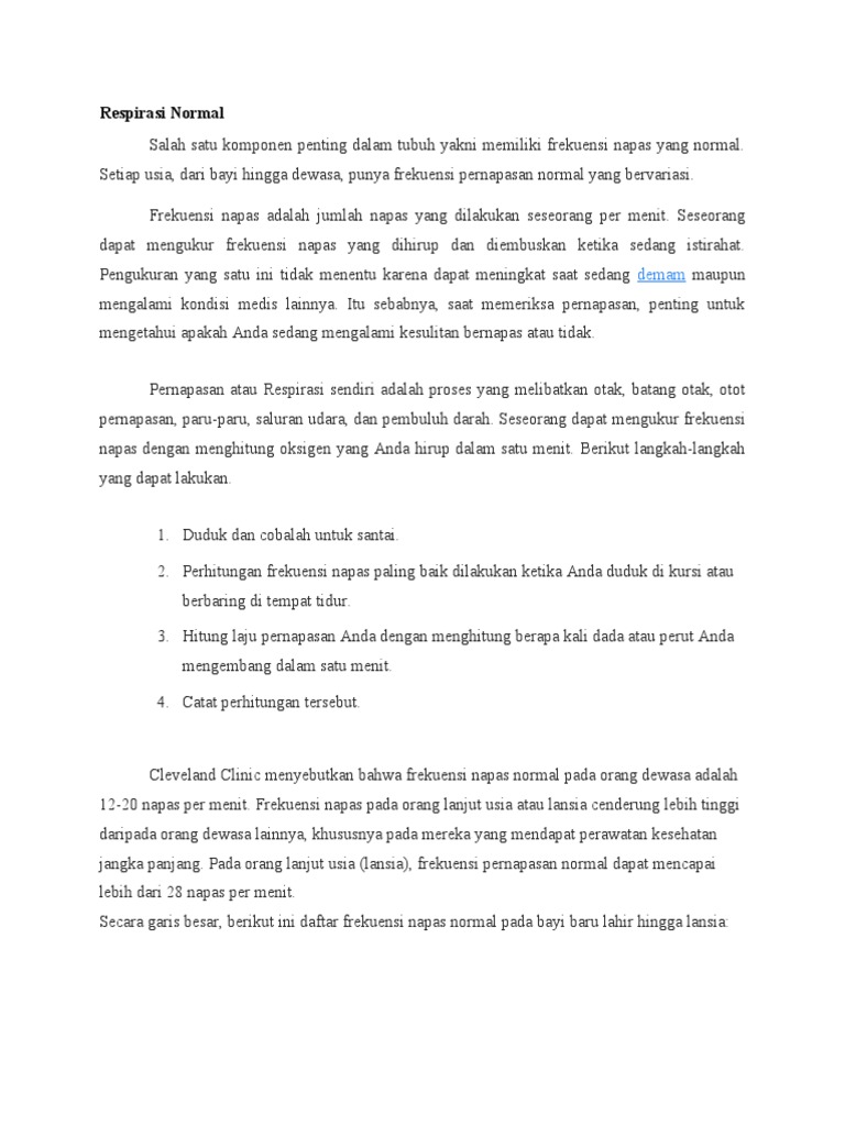 Respirasi Normal & Nadi Normal | PDF