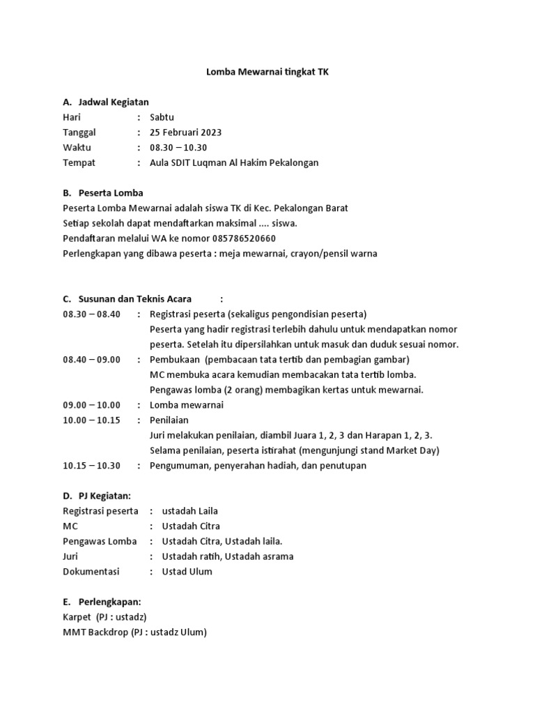 Lomba Mewarnai Tingkat TK 23 | PDF