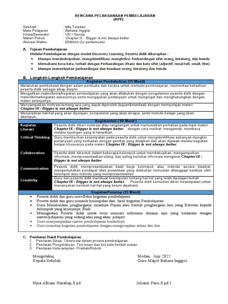 RPP Kls 8 Sem 2 | PDF