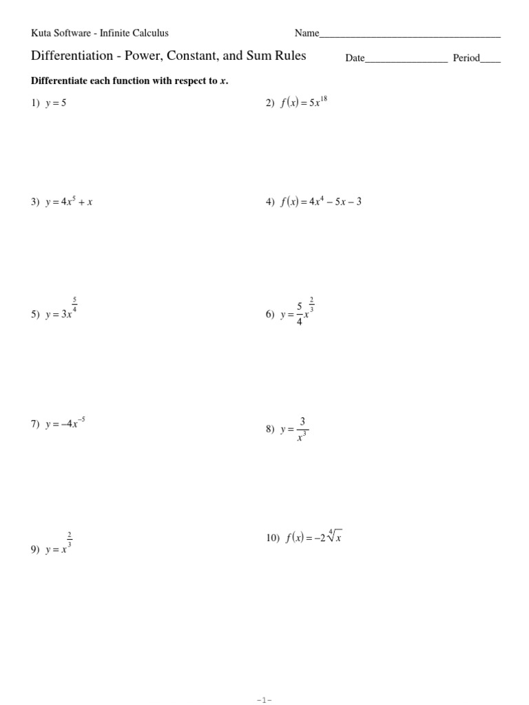 Derivative Worksheet | Download Free PDF | Derivative | Differential Calculus