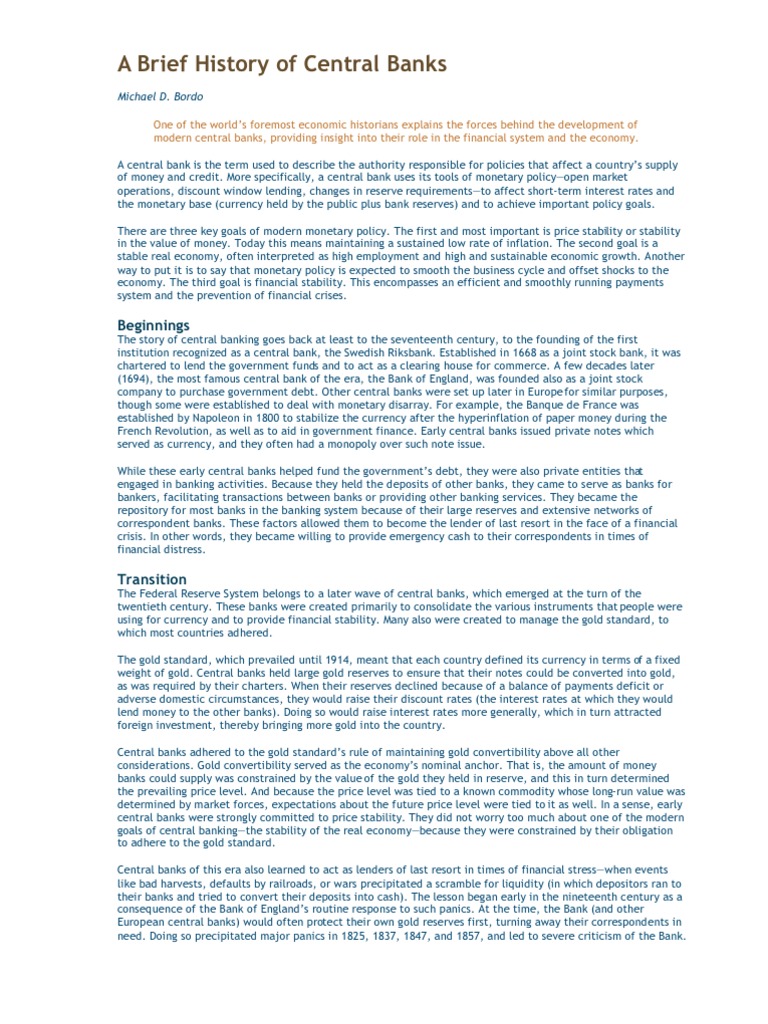 A Brief History of Central Banks | PDF | Central Banks | Federal ...
