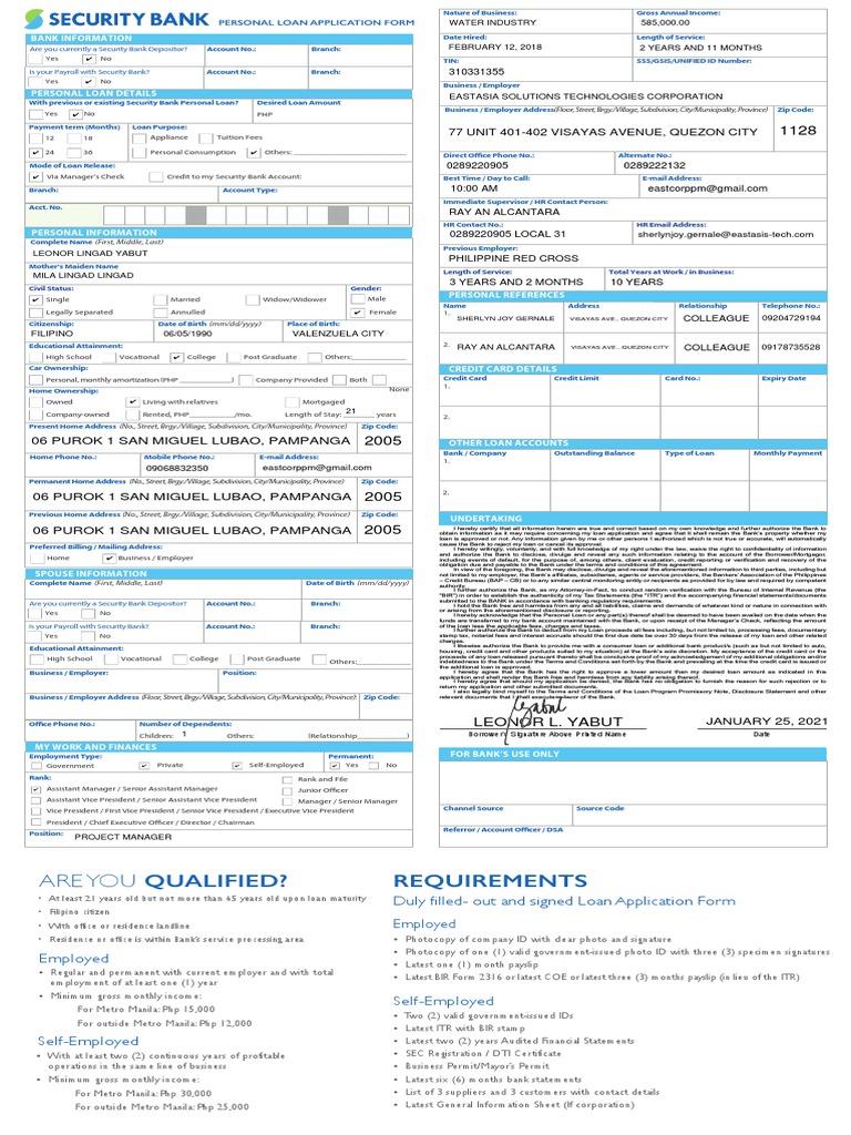 PERSONAL LOAN APP FORM EDITABLE-signed | PDF | Loans | Banks