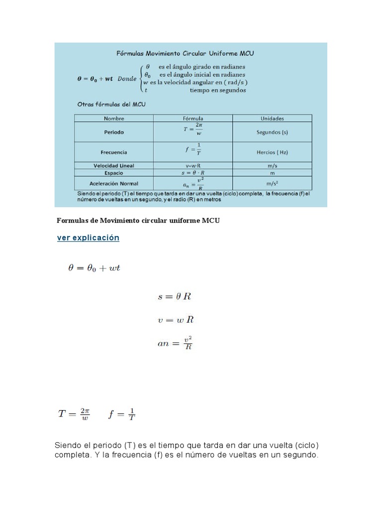 Fórmulas y Conceptos de MCU y MCUV | PDF