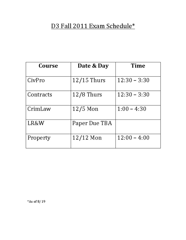 Dec Exam Schedule | PDF
