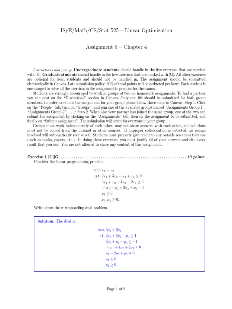 Assignment 5 Solutions Pdf Linear Programming Mathematical Optimization
