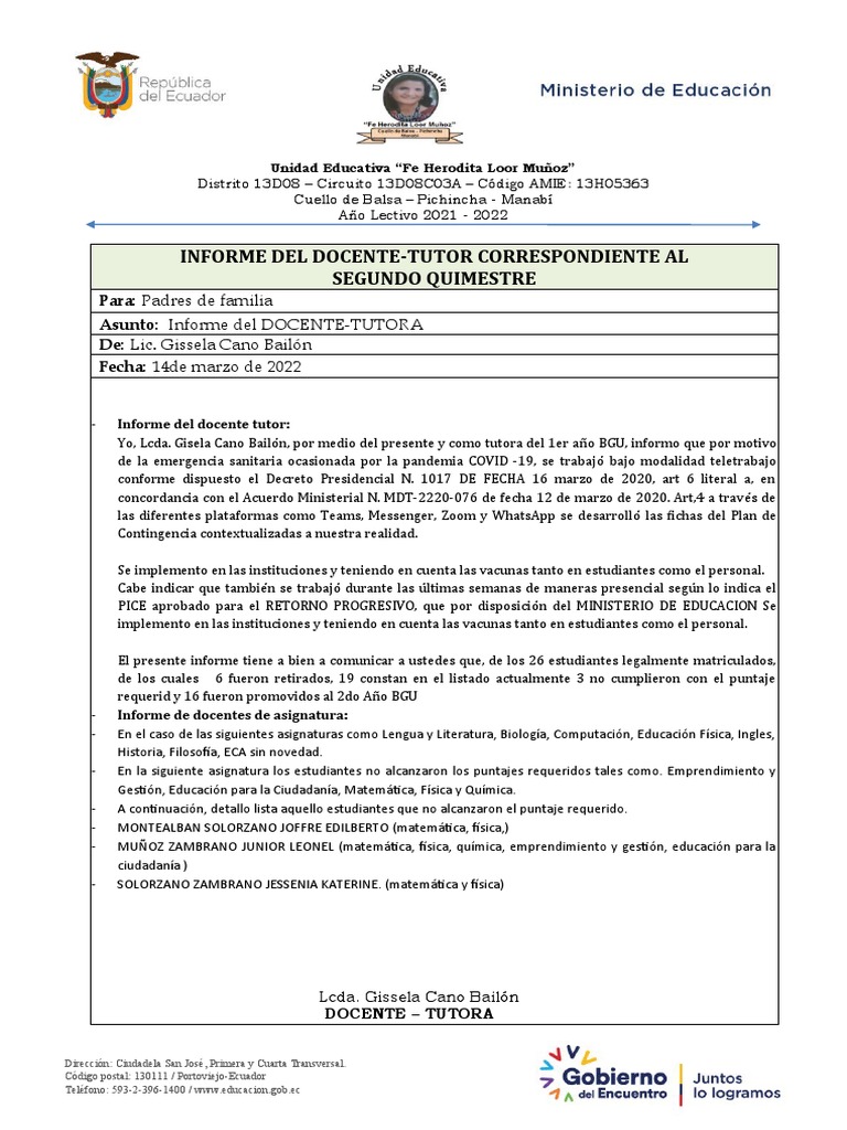 Informe Tutor | PDF