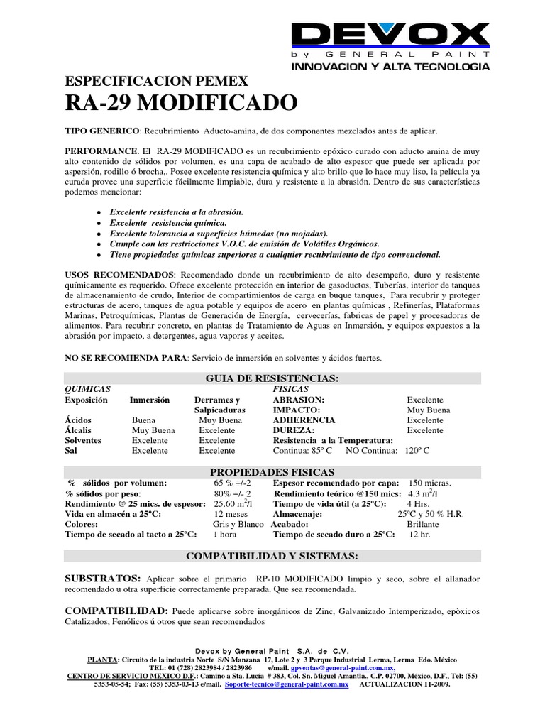 Especificación RA-29 Modificado | PDF | Agua | Revestimiento